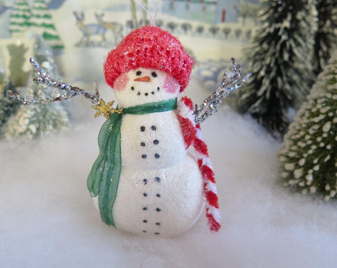 Snowman Ornament Handcrafted 5" Snowman Ornament With Faux Candy Cane ...