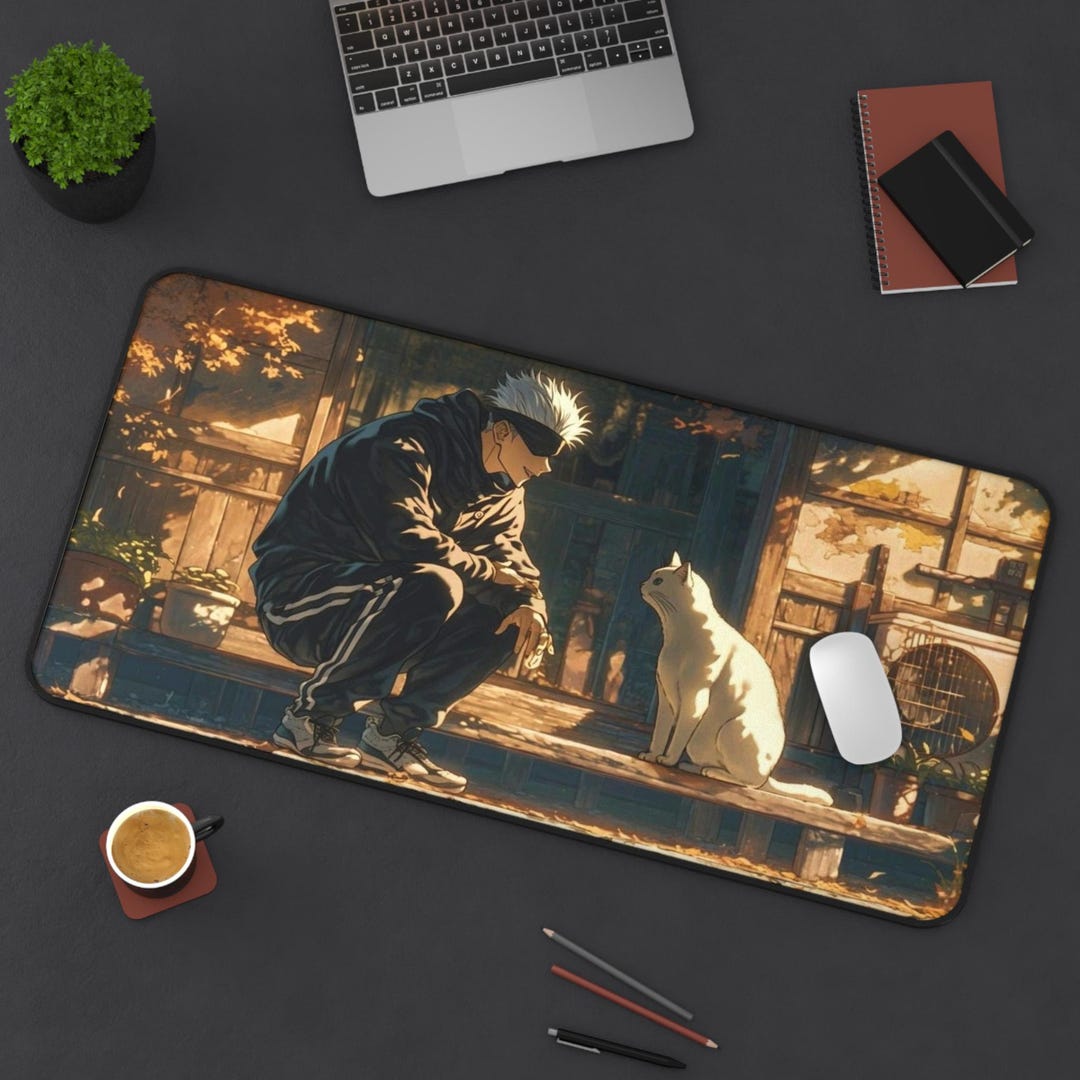 Jujutsu Kaisen Gojo Satoru & Cat Desk Mat | Zen Master Gojo Satoru Gamer Mouse Pad | Large ...
