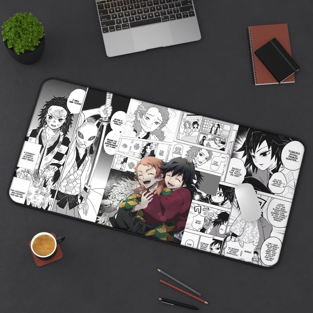 Demon Slayer Manga Collage Comic Panels Deskmat | Anime Black & White ...