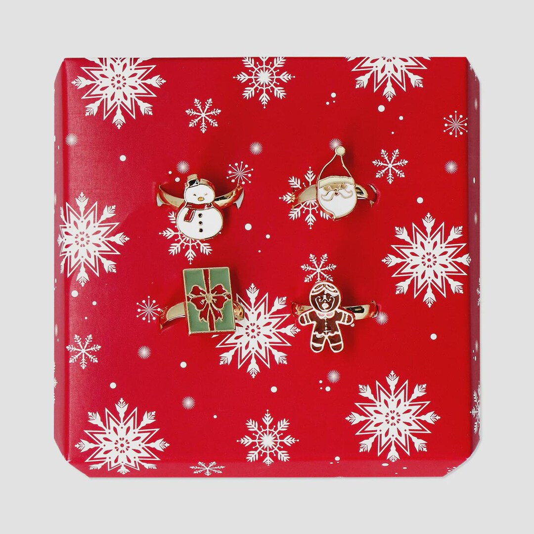 Christmas Ring Set of 4 – Santa Snowman Gingerbread Rings, Adjustable ...