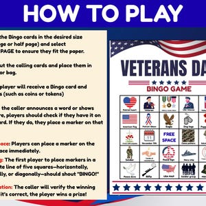 Veterans Day Bingo Game: 50 Patriotic Cards (printable) - Etsy