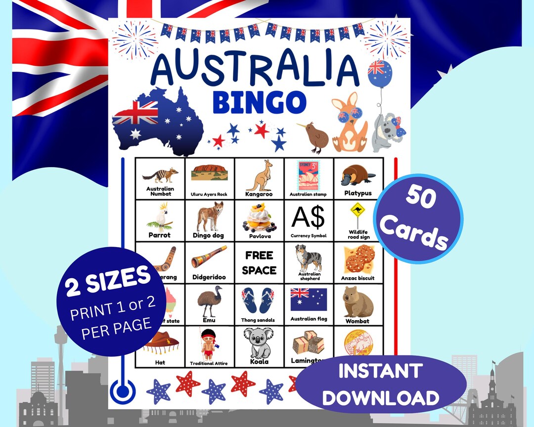 Australia Day Bingo Game, 50 Aussie Cards, Classroom Activity (digital ...