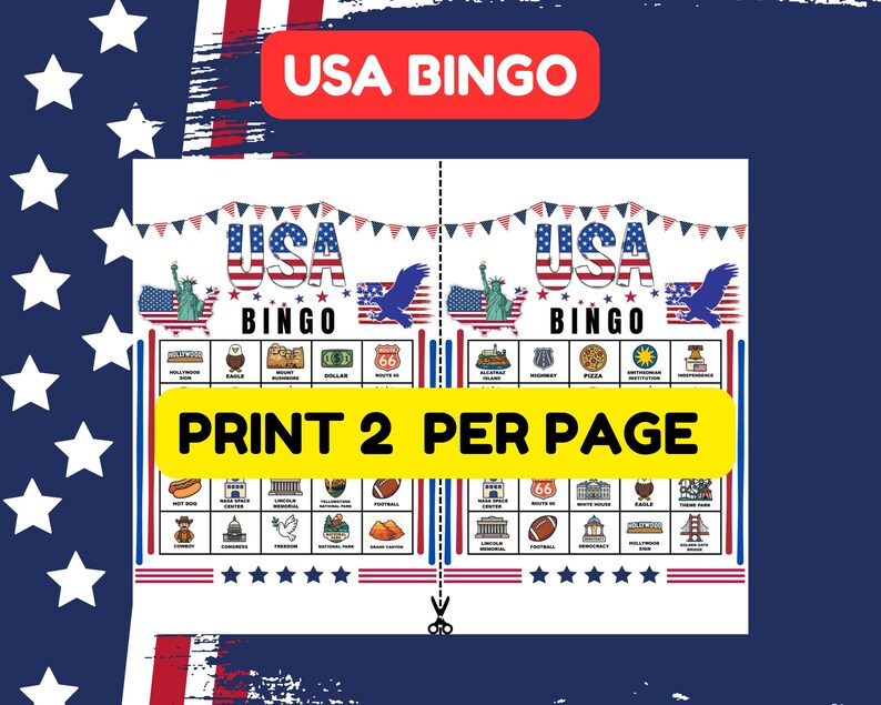 USA Bingo Cards, American Landmarks Game, Patriotic 4th July Fun ...