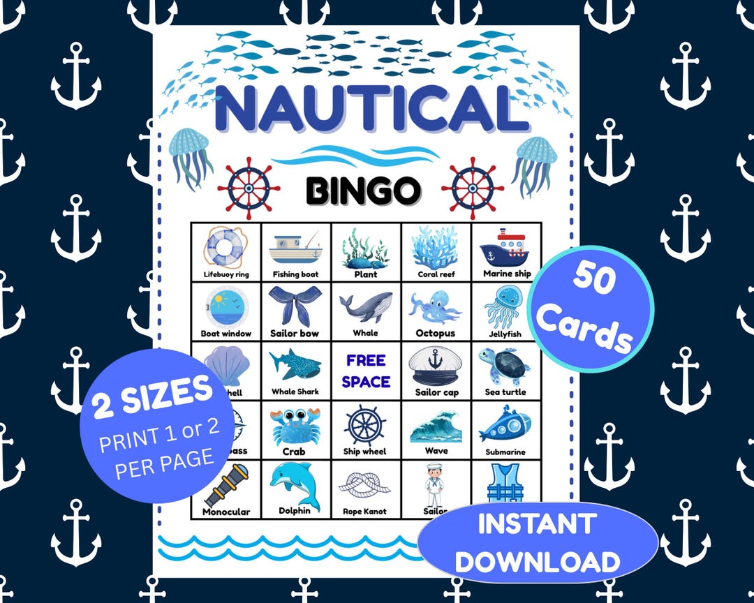 Nautical Bingo Cards: 50 Printable Boat Game Cards (PDF) - Etsy