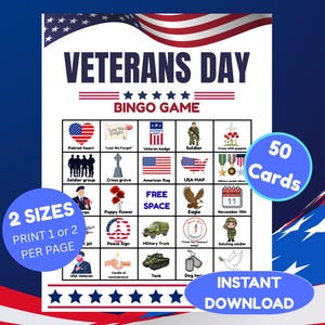 Veterans Day Bingo Game: 50 Patriotic Cards (printable) - Etsy