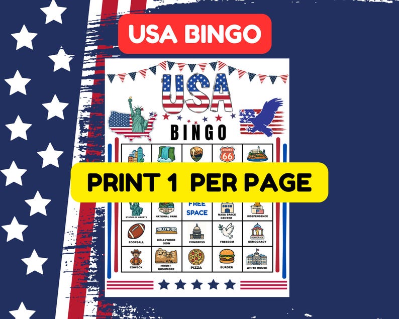 USA Bingo Cards, American Landmarks Game, Patriotic 4th July Fun ...