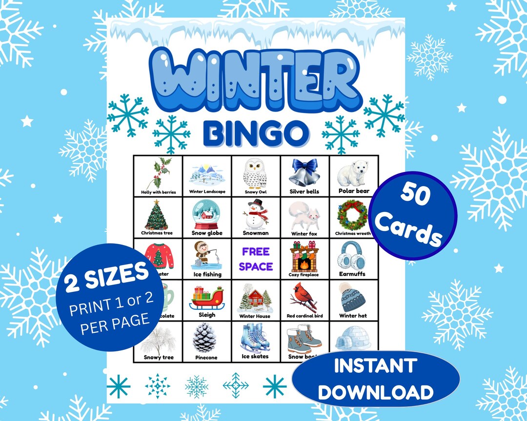 Winter Bingo Game: 50 Snow-themed Cards (printable PDF) - Etsy
