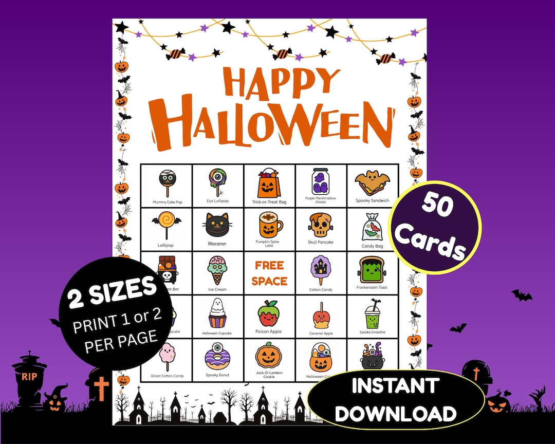Halloween Treats Bingo Game: 50 Printable Cards (digital Download) - Etsy