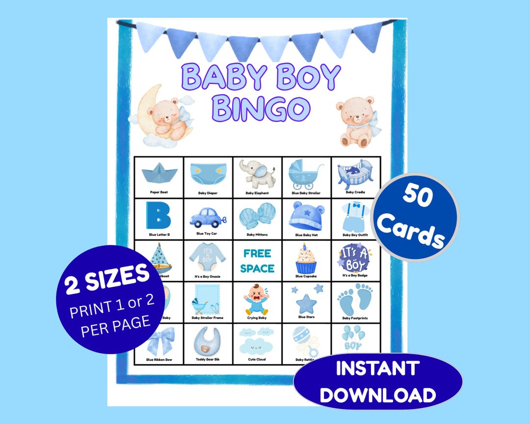 Baby Boy Bingo Game: 50 Printable Shower Cards (PDF) - Etsy