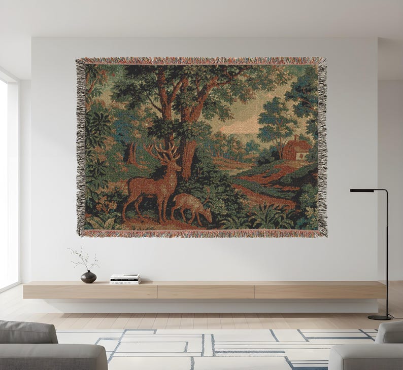 European Vintage Tapestry Woven Wall Hanging Country Forest Wall ...