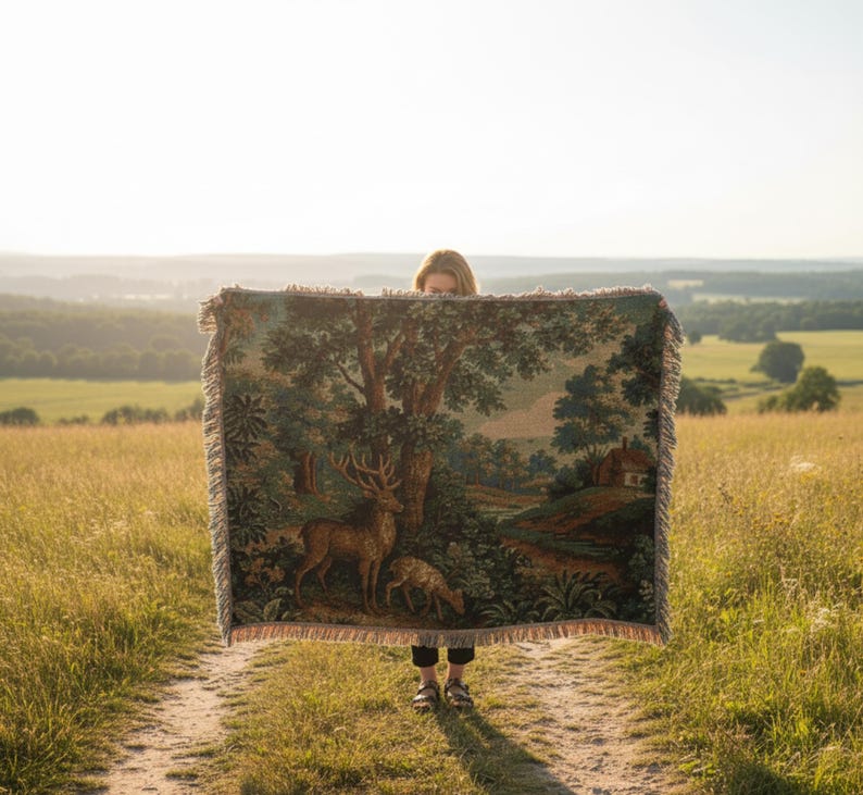 European Vintage Tapestry Woven Wall Hanging Country Forest Wall ...