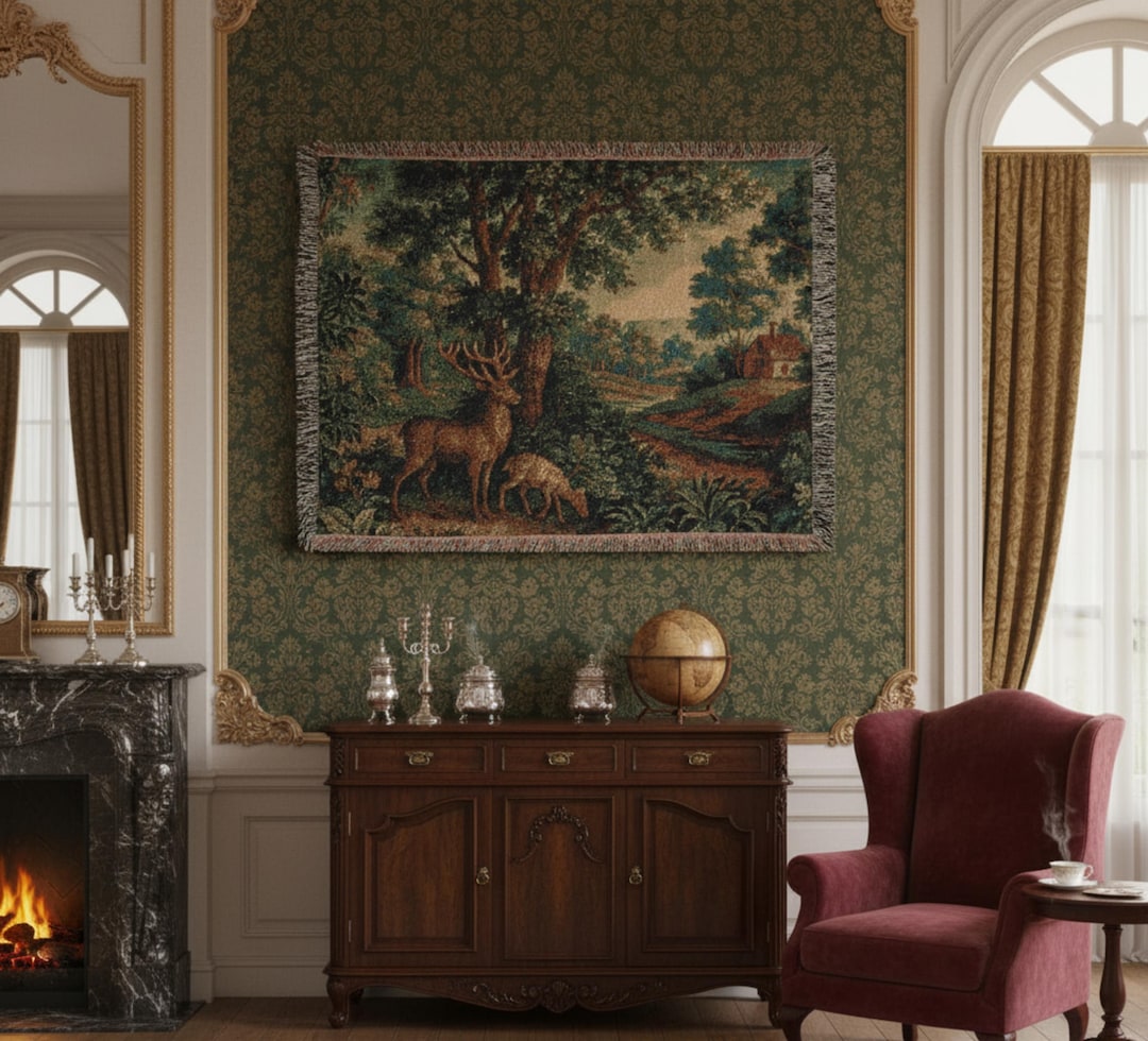 European Vintage Tapestry Woven Wall Hanging Country Forest Wall ...