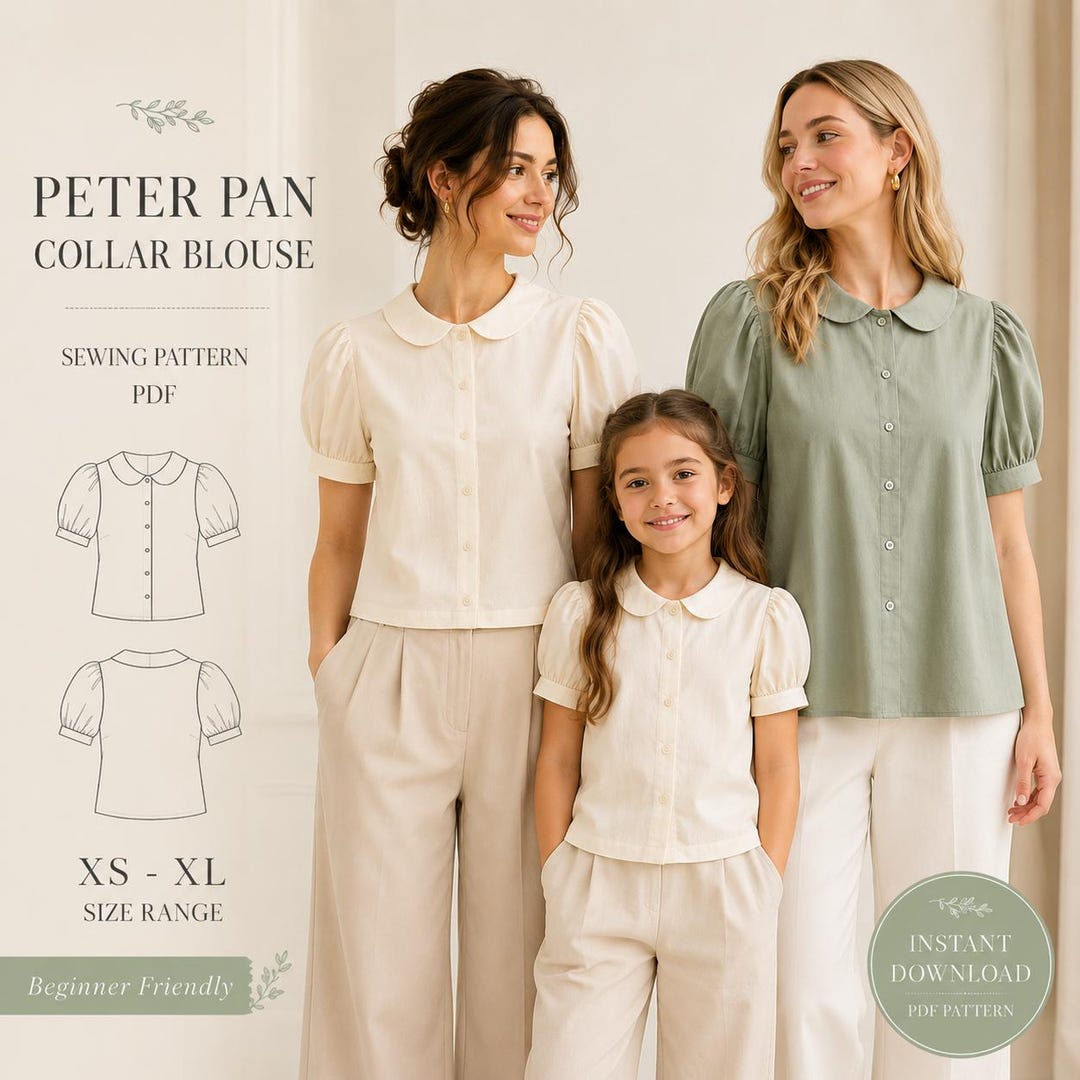 Peter Pan Collar Blouse Sewing Pattern PDF | Puff Sleeve Blouse Pattern ...