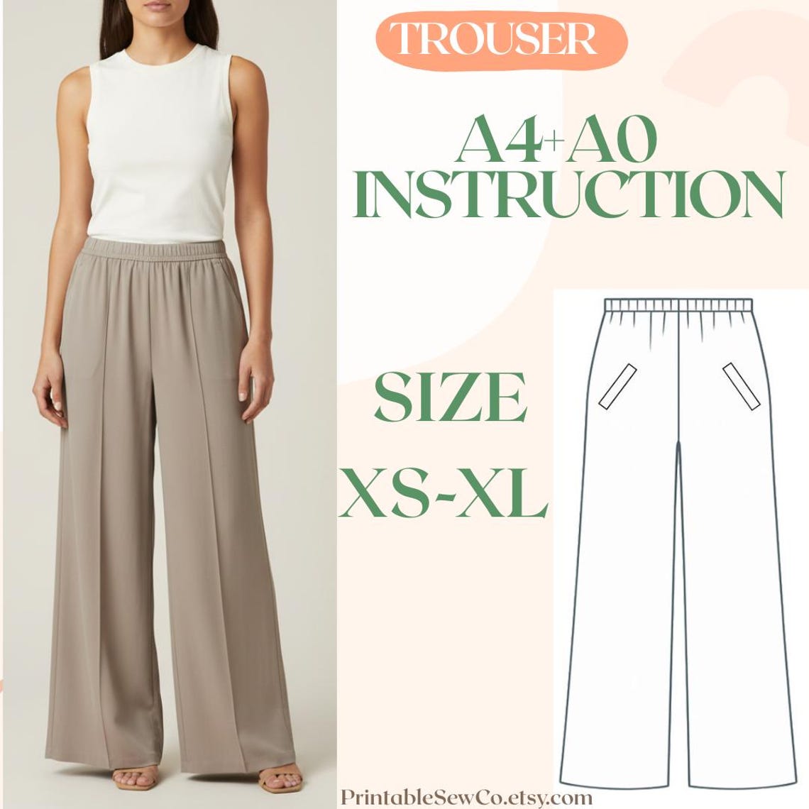 Palazzo Pants Sewing Pattern PDF for Women | Wide Leg Pants Pattern ...