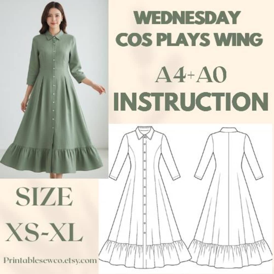 Wednesday Addams Sewing Pattern | Gothic Swing Dress PDF | Cosplay ...