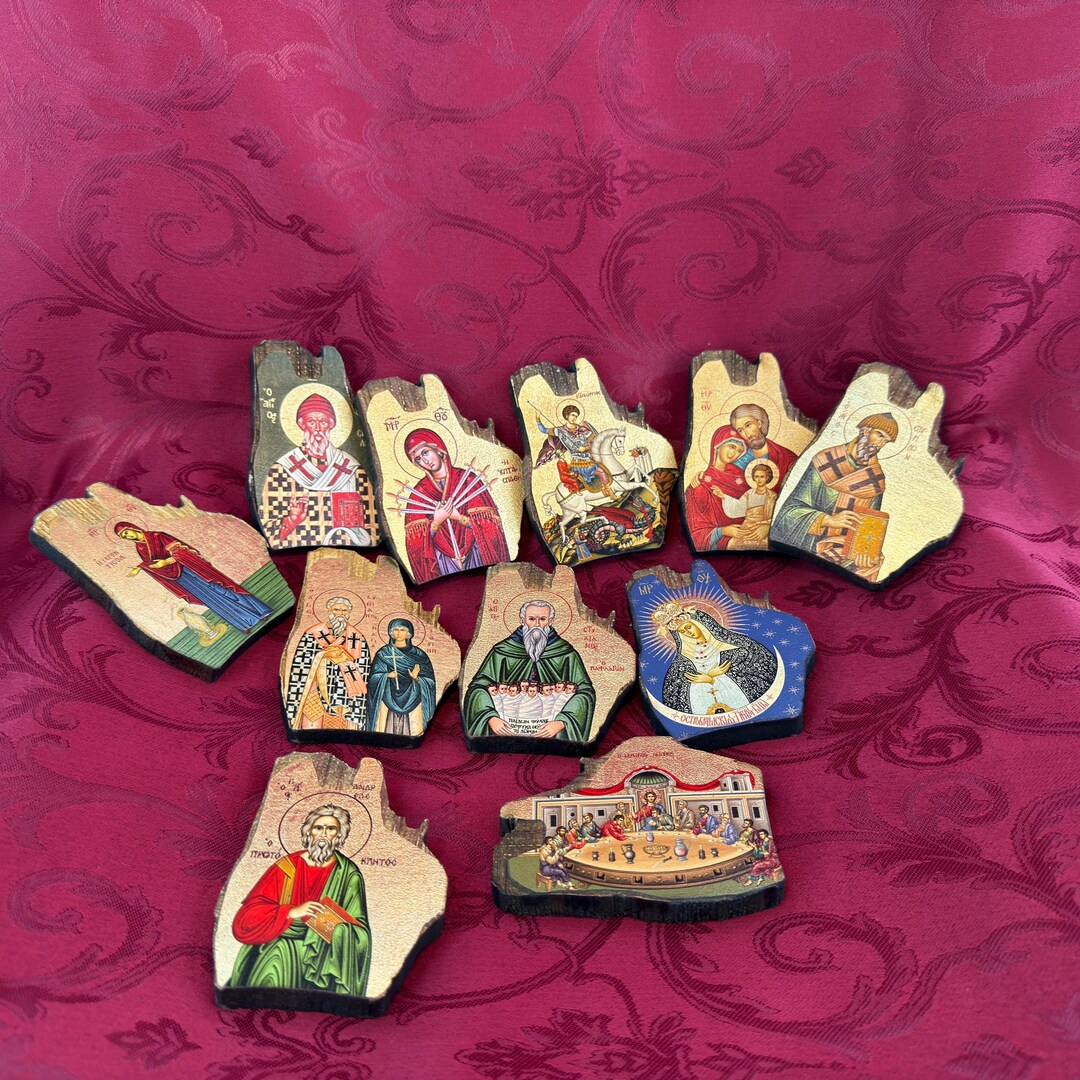 Greek Orthodox Mini Wood Icons 5x9cm, Natural Shape Rustic Saint ...
