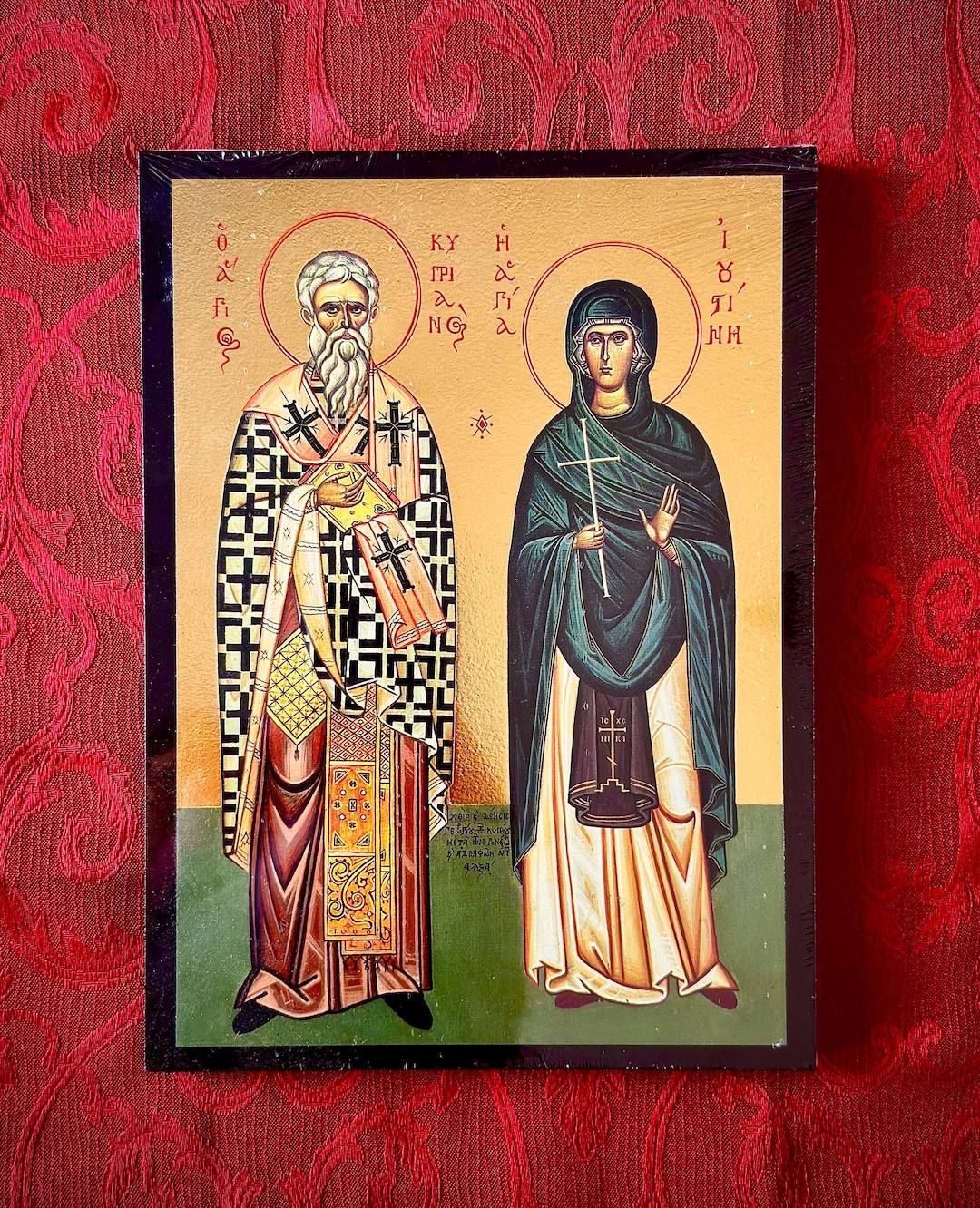 Saint Cyprian & Justina Wooden Icon | Orthodox Christian Icon Gold Leaf ...