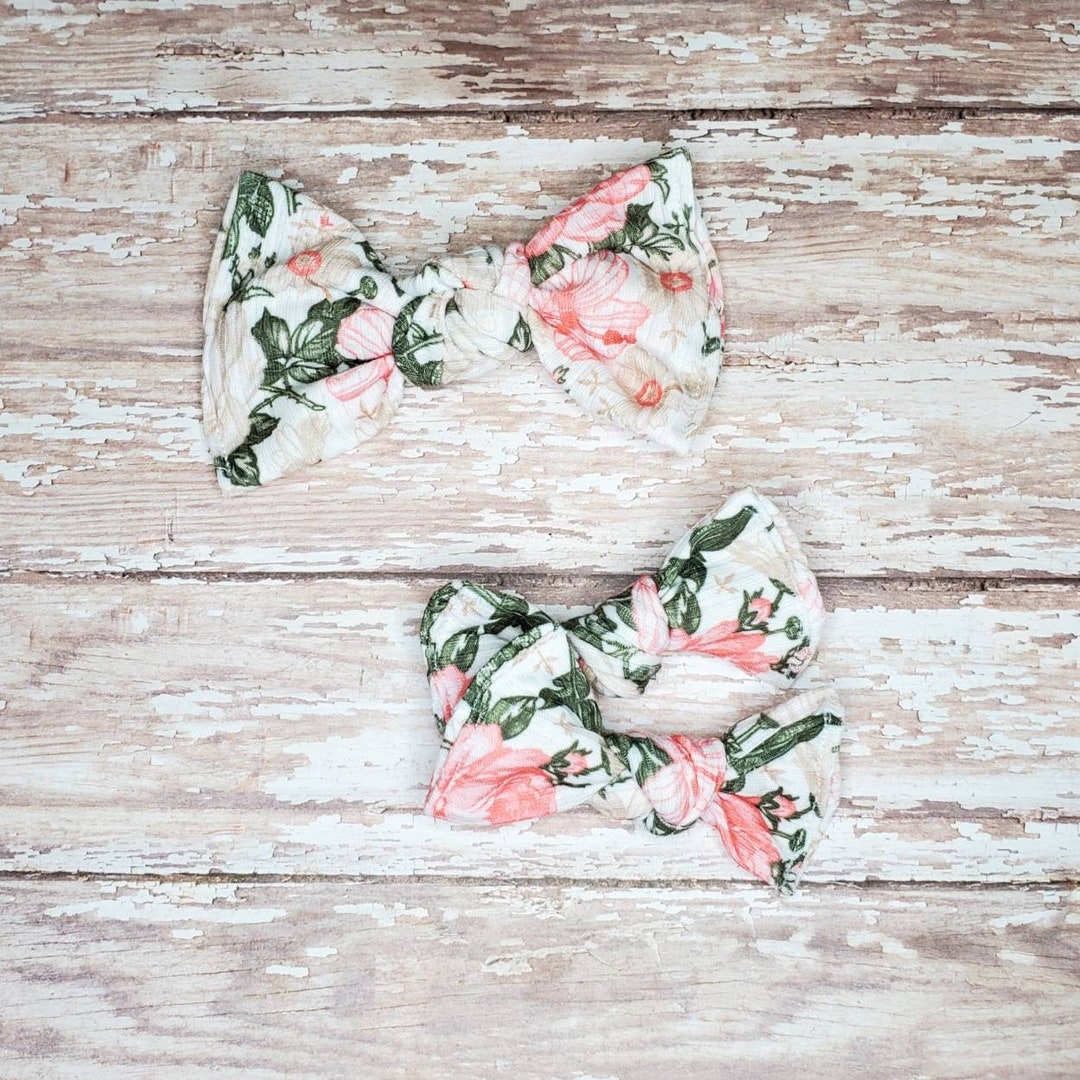 Floral Bow, Knotted Bow, Pink Floral Bow, Springtime Bow, Clip ...