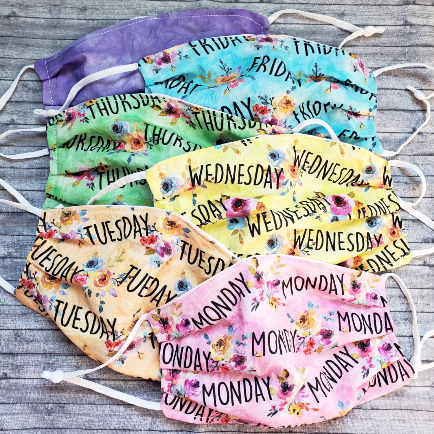 Days of the Week Mask Sets, 6 Pack Masks, Floral Mask Sets, Adult and ...