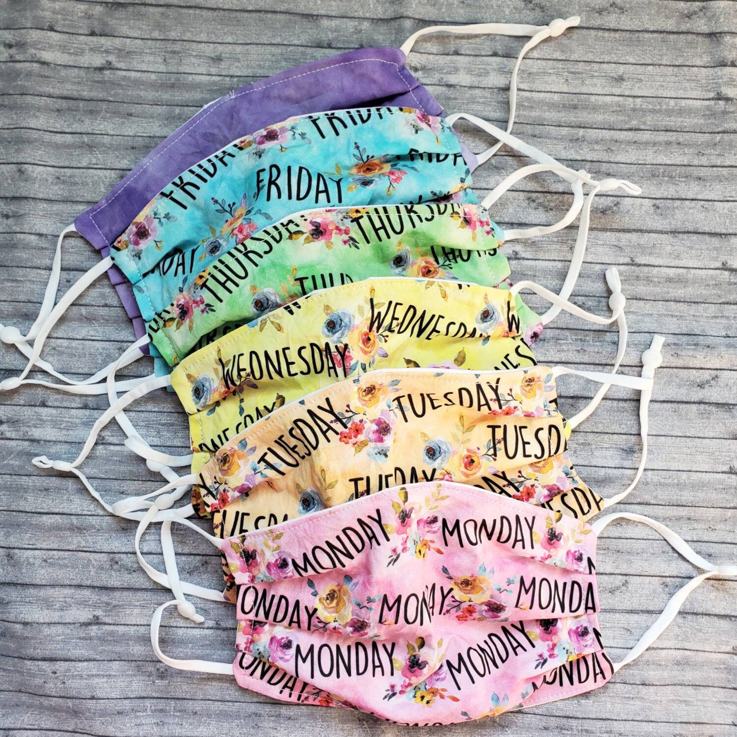 Days of the Week Mask Sets, 6 Pack Masks, Floral Mask Sets, Adult and ...