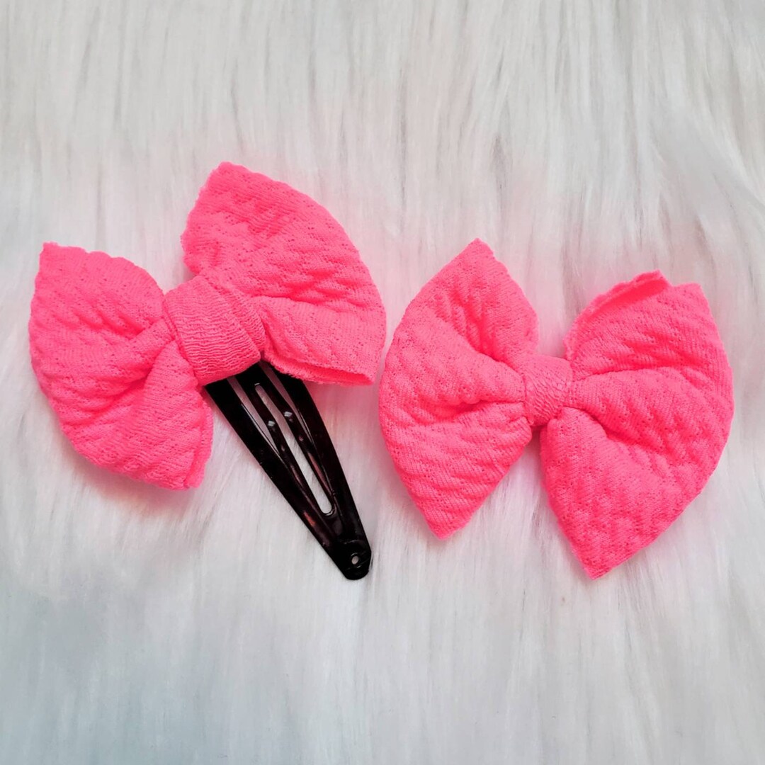 Neon Pink Bow, Snap Clip, Tiny Bow, Hair Clip, Bright Pink Bow ...
