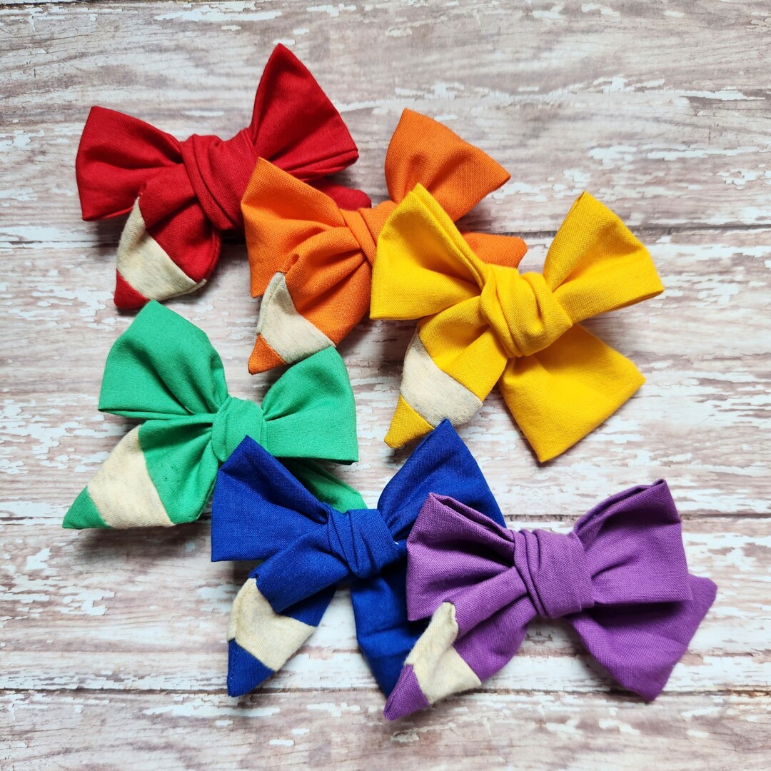 Colored Pencil Bow, Bold Rainbow Pencil Bow, Back to School Bow, Hand ...