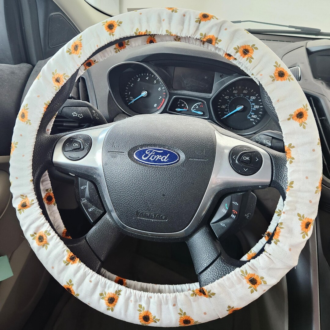 Sunflower Wheel Cover, Floral Car Accessories, Stretchy Steering Wheel ...