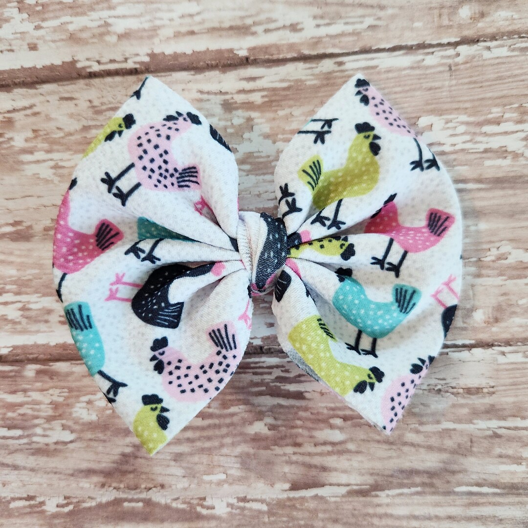 Chicken Bow, Colorful Bow, Farm Animal Bow, Hair Clip, Headband, Hair ...