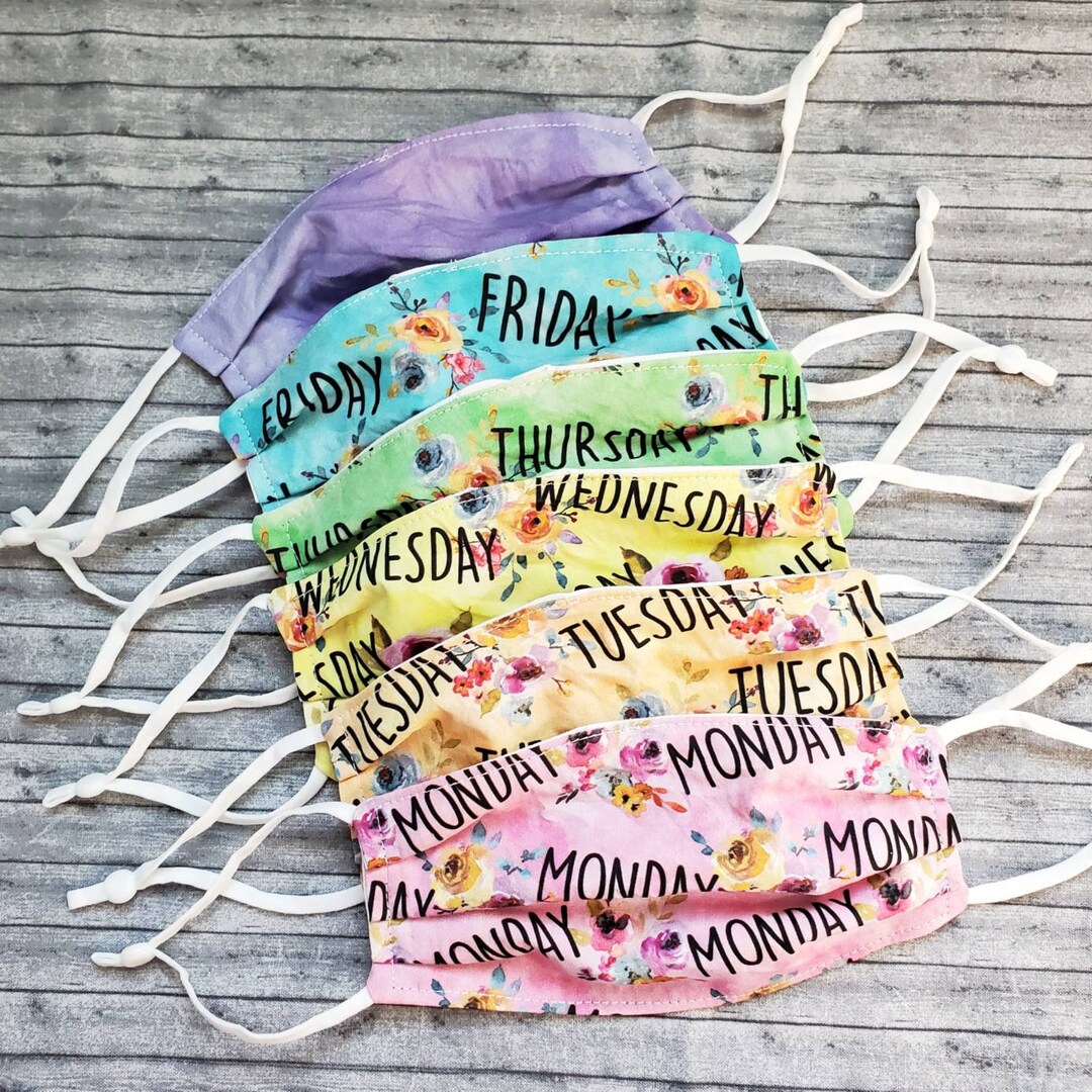 Days of the Week Mask Sets, 6 Pack Masks, Floral Mask Sets, Adult and ...
