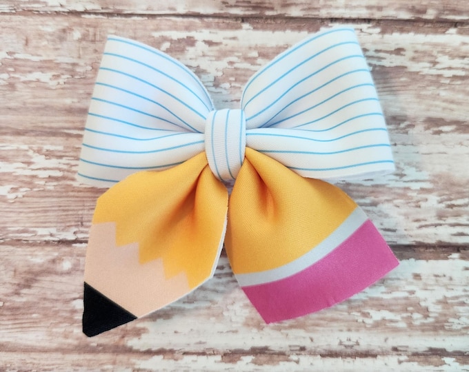 Pencil Bow, Notebook Bow, Back to School Bow, Sailor Bow, Hair Clip ...