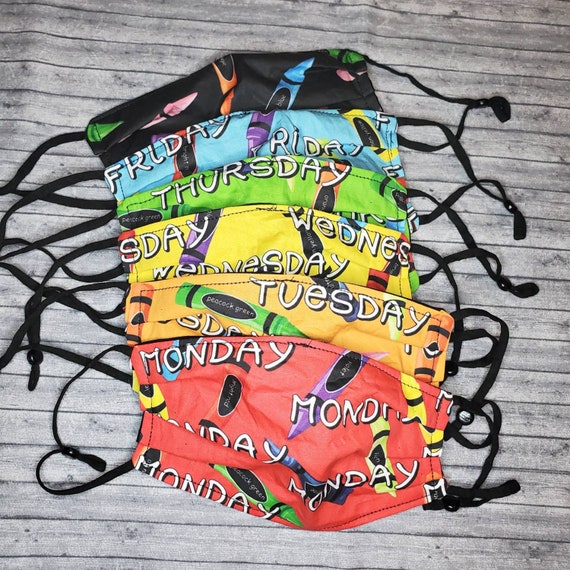 Crayon Days of the Week Mask Sets 6 Pack Masks Adult and | Etsy