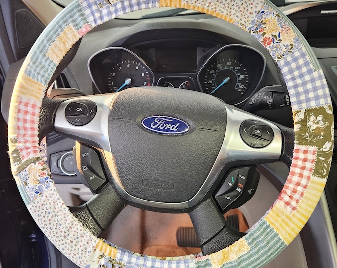 Patchwork Quilt Design Steering Wheel Cover, Car Accessories, Stretchy ...