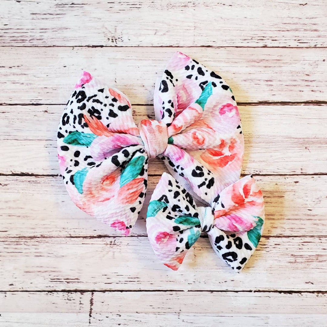 Floral Bow, White Leopard Print Bow, Animal Print Bow, Hair Accessories ...