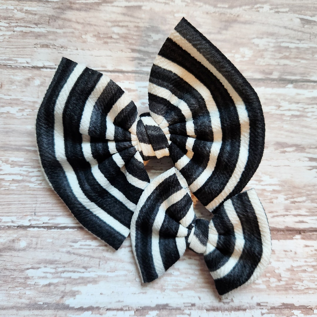 Striped Bow, Black and White Bow, Hair Clip, Headband, Hair Accessories ...