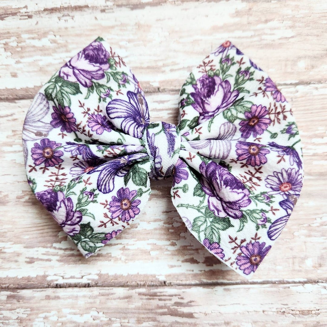 Floral Bow, Vintage Inspired Bow, Purple Floral Bow, Valentine's Bow ...