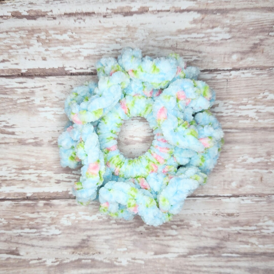 Blue Floral Crocheted Scrunchies, Plush Scrunchies, Birthday Gift for ...