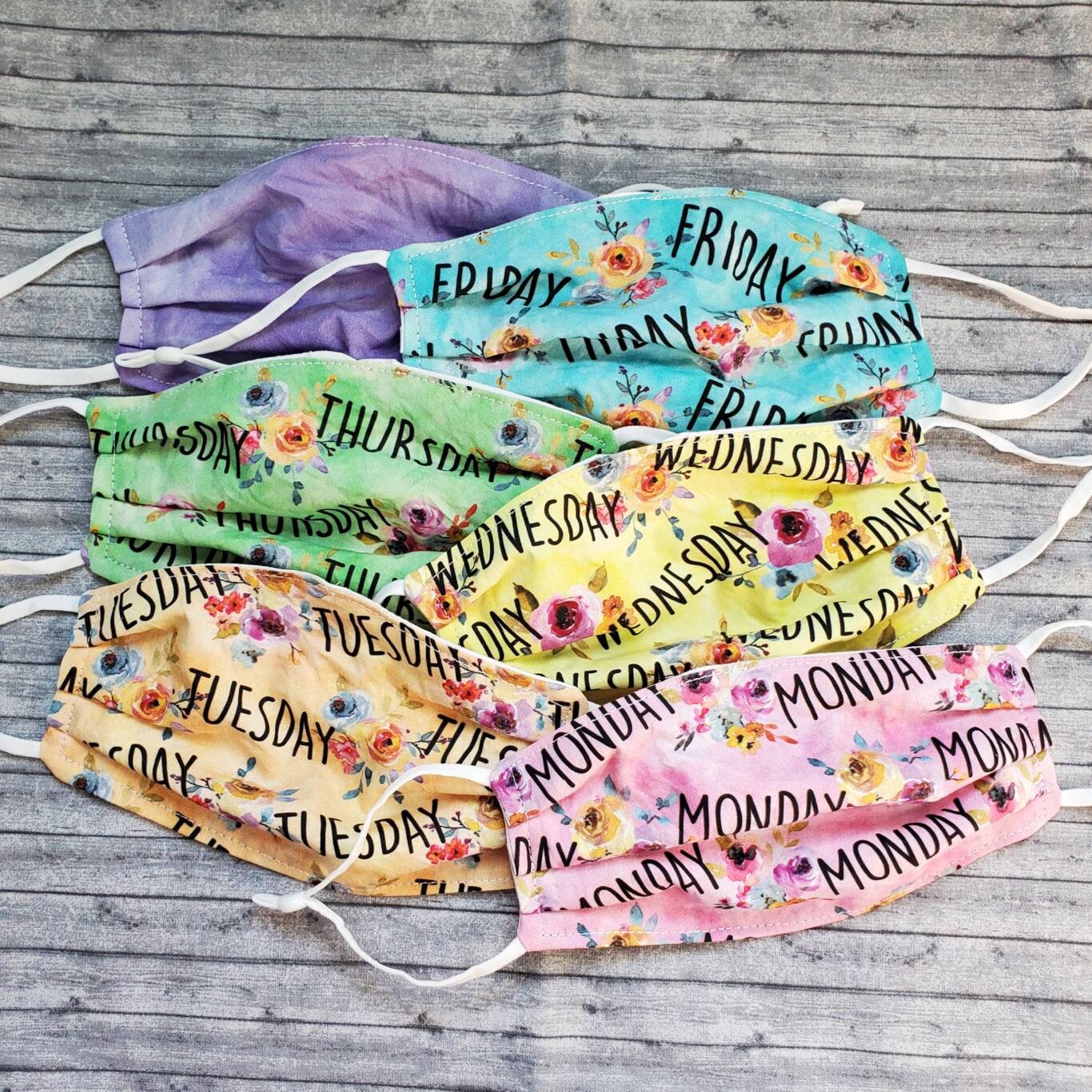Days of the Week Mask Sets, 6 Pack Masks, Floral Mask Sets, Adult and ...