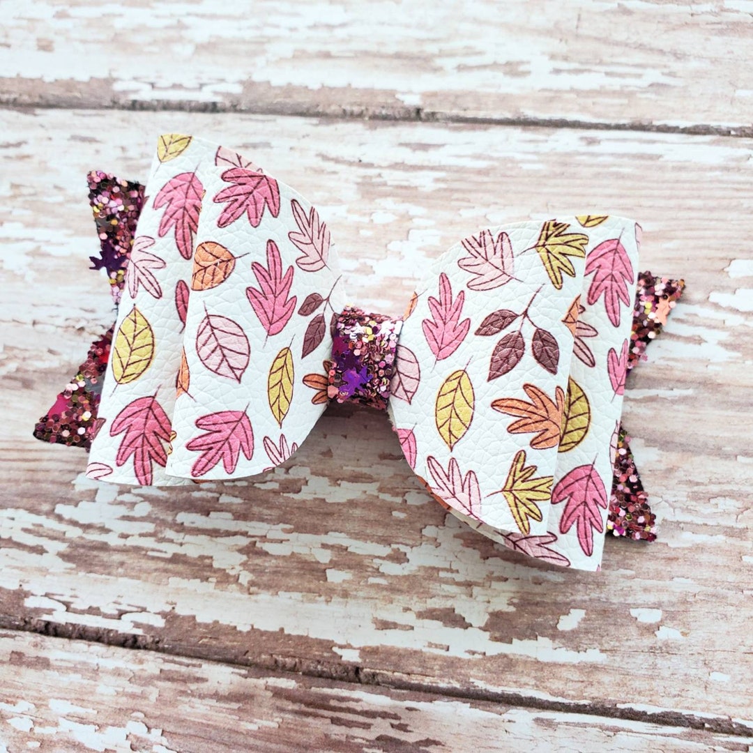 Fall Leaves Bow, Faux Leather Bow, Glitter Bow, Hair Accessories, Hair ...