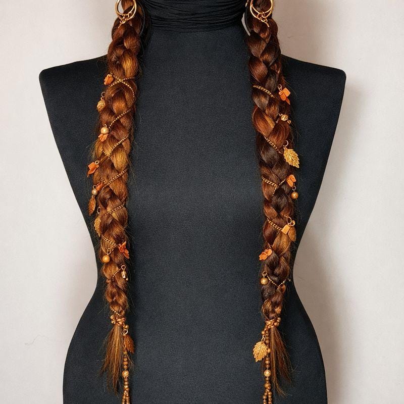 2pcs Autumn Glow Symmetrical Braids With Copper Leaf Threads & Walnut ...