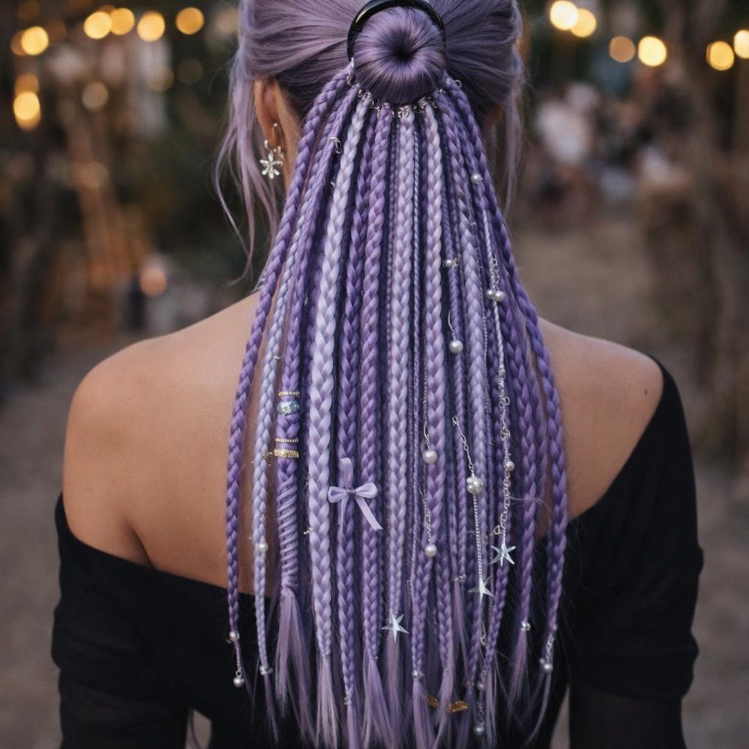 Celestial Serenade: Buzlu Leylak Symmetrical 15-braid Hair Tie With ...