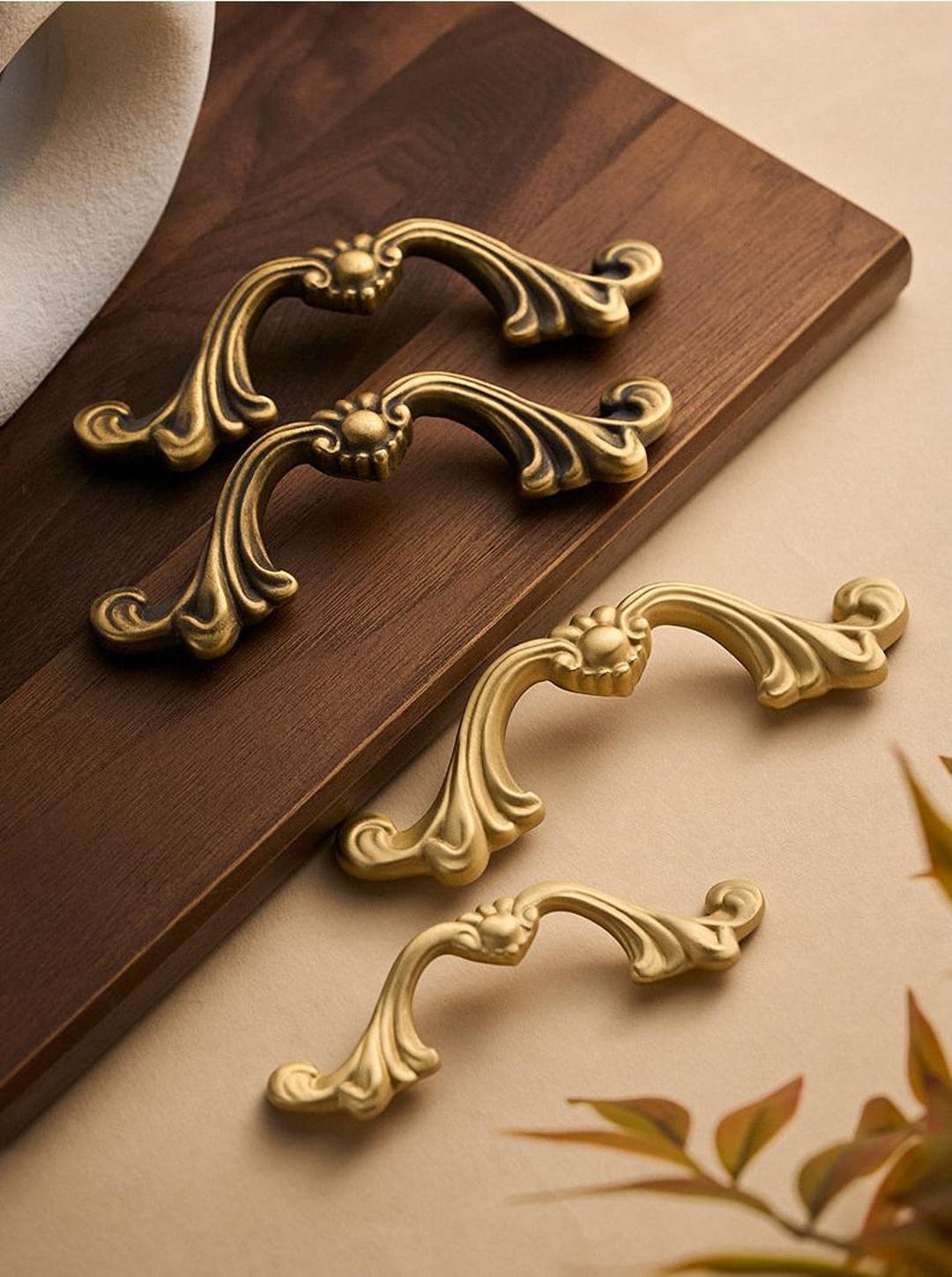 Solid Brass Leaf Cabinet Pulls/flower Cabinet Knobs/cupboard Door Knobs ...