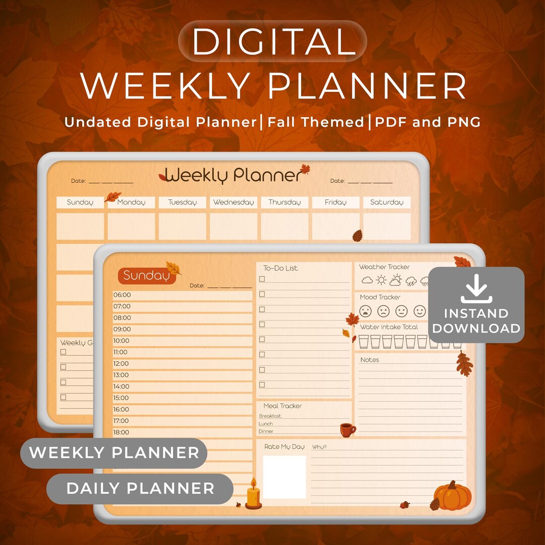 Fall Weekly Planner | Elegant Cozy Theme (PDF + PNG) - Etsy
