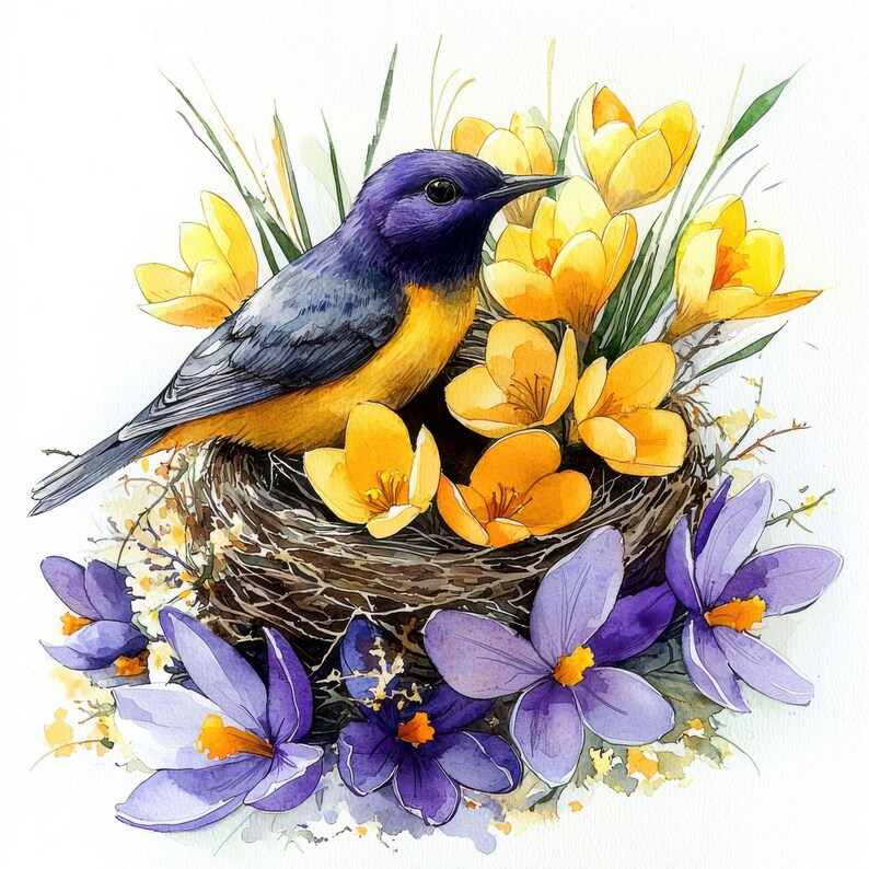 Ilustração de Crocus em Aquarela em JPEG, Ilustração de Crocus Roxo ...