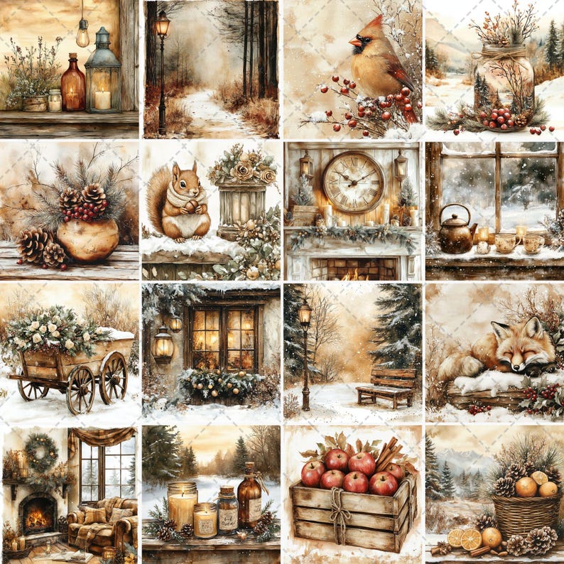 Cottagecore Winter Clipart Set – Cozy Christmas Scenes, Holiday Decor ...