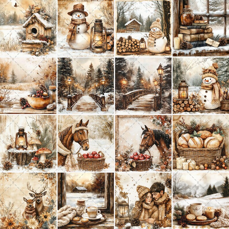 Cottagecore Winter Clipart Set – Cozy Christmas Scenes, Holiday Decor ...