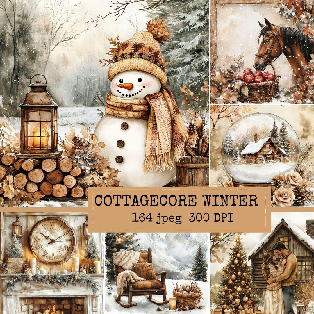 Cottagecore Winter Clipart Set – Cozy Christmas Scenes, Holiday Decor ...