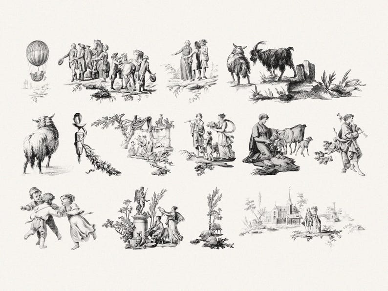 Victorian Toile PNG Illustration Kit: Chinoiserie Clipart (digital ...