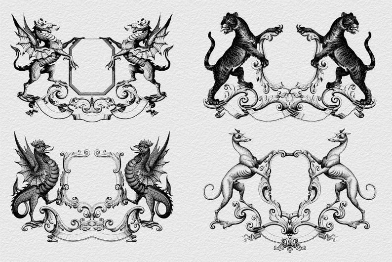 Vintage Heraldic Shield Illustrations, Crest Frame PNG/SVG Clipart ...