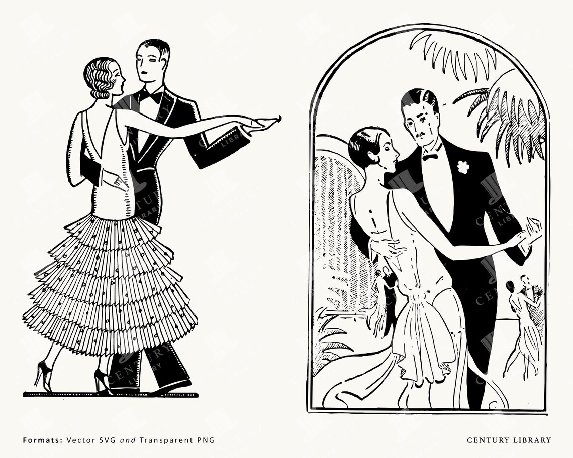 Vintage Ballroom Dance Clipart PNG and SVG - Flapper Era Couples, Swing ...