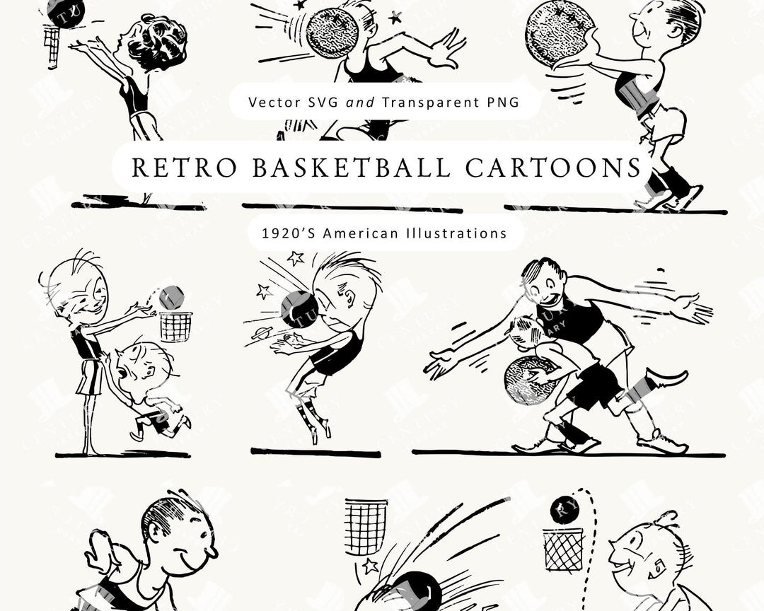 Funny Vintage Basketball Cartoon Clipart PNG and SVG - Humorous Sports ...